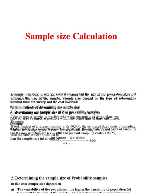 Sample Size Calculation Pdf Sample Size Determination Standard