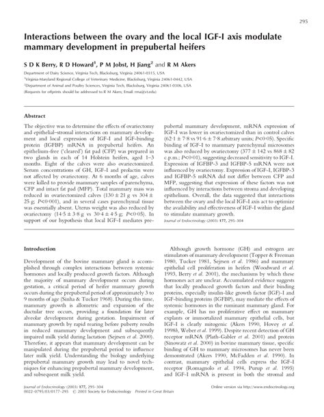 Pdf Interactions Between The Ovary And The Local Igf I Axis Modulate Mammary Development In