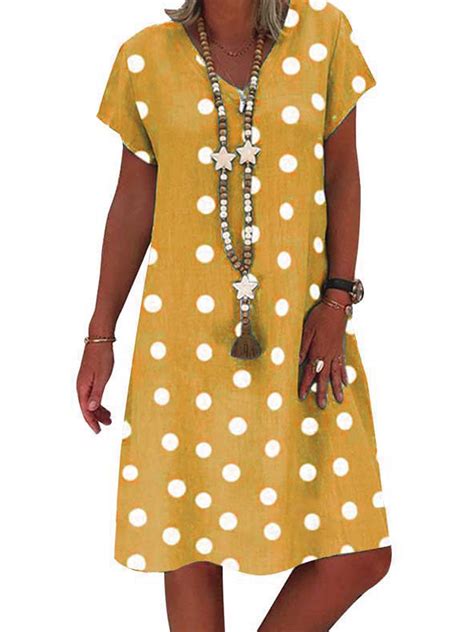 Womens Plus Size Floral Short Sleeve Midi Dresses Summer V Neck Beach