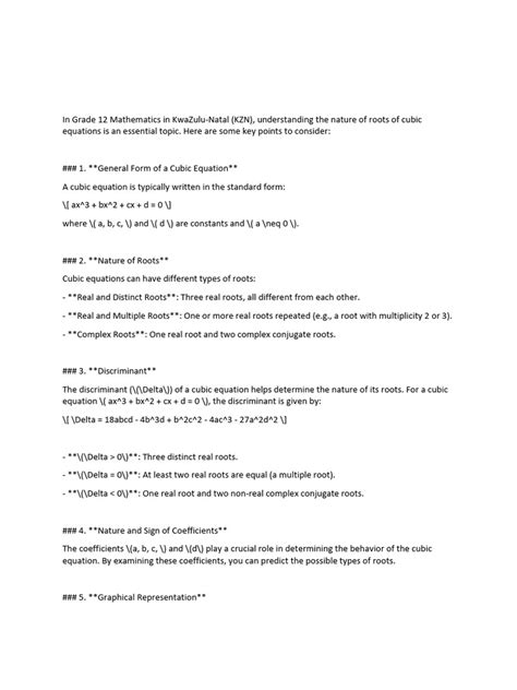 Nature Of Roots In Cubic Equations Pdf