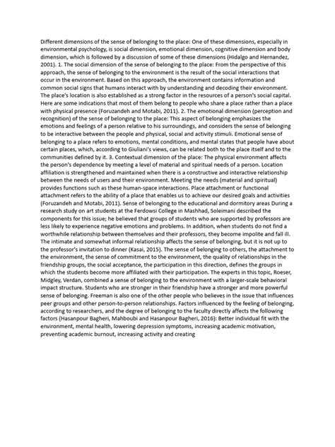 Different Dimensions Of The Sense Of Belonging To The Place Download