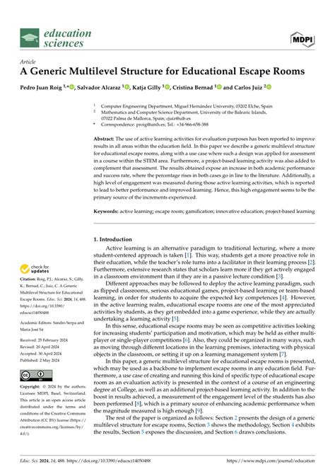 Pdf A Generic Multilevel Structure For Educational Escape Rooms