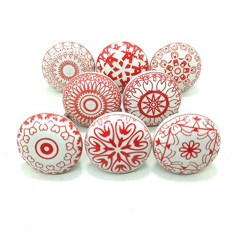 Red And White Ceramic Knobs Kitchen Cabinet Drawer Knobs Hardware Knobs