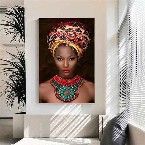 아프리카 Headscarf 벌거 벗은 여자 벽 아트 캔버스 회화 인쇄 포스터 그림 섹시한 흑인 여자 현대 가정 침실 장식그림 And 서예 Aliexpress