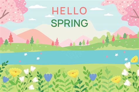 Spring Landscape Vector Spring Background Hello Spring 40142582