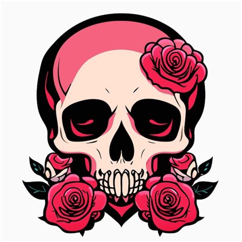 Schädel Und Rosen Toter Skelettkopf Und Rote Blumen Handgezeichnetes