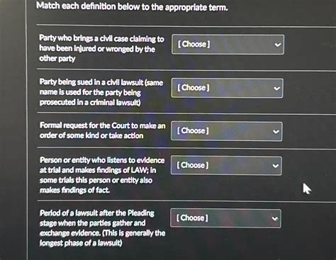 Solved Match Each Definition Below To The Appropriate Chegg Com