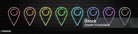 장식 및 벽 바탕에 깔 지도 핀의 현실적인 격리 된 네온 사인의 벡터 집합입니다 배달 물류 및 운송의 개념입니다 녹색에 대한 스톡 벡터 아트 및 기타 이미지 Istock
