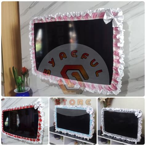 Bandocover Tvtelevisilcd Ruffle Putih Motif Kotak Gingham Untuk Tv