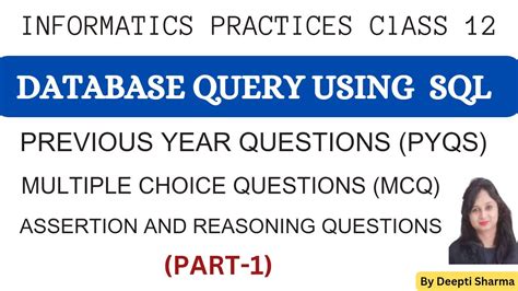 database query using sql mcq sql assertion and reasoning questions sql pyq cbse exam
