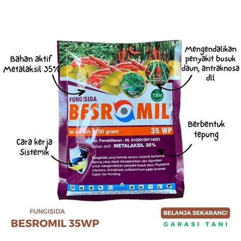 Jual FUNGISIDA BESROMIL 35 WP 100 GRAM BAHAN AKTIF METALAKSIL ATASI BUSUK PADA TANAMAN Shopee
