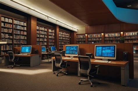 Library With Computer Terminals Premium Ai Generated Image