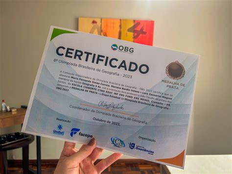Certificação Olimpíada Brasileira de Geografia Colégio CEC