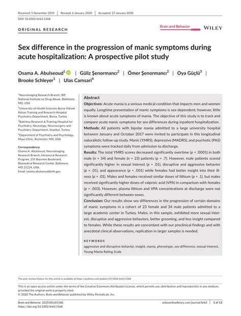 Pdf Sex Difference In The Progression Of Manic Symptoms During Acute Hospitalization A