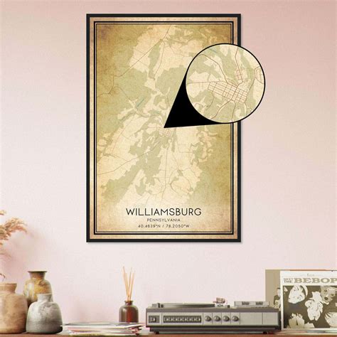 Vintage Williamsburg Pennsylvania Map Poster Williamsburg Pa City Road