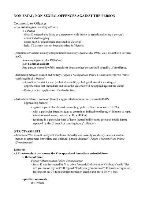 Non Fatal Non Sexual Offences Against The Person Law3301 Criminal