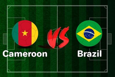 Fifa 월드컵 2022에서 깃발 디자인의 카메룬 대 브라질 축구공 프리미엄 벡터