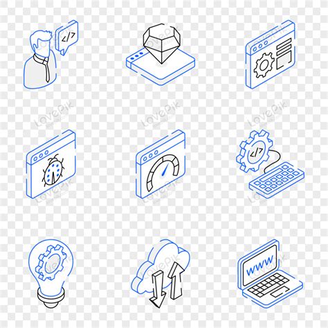 웹 엔지니어링 아이소 메트릭 아이콘 팩 Png 일러스트 무료 다운로드 Lovepik