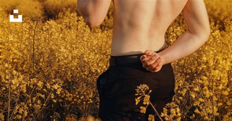 A Shirtless Man Standing In A Field Of Yellow Flowers Photo Free Arad