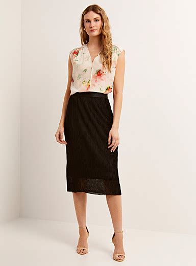 Evibelle Pleated Micromesh Midi Skirt Boss Womens Midi Skirts