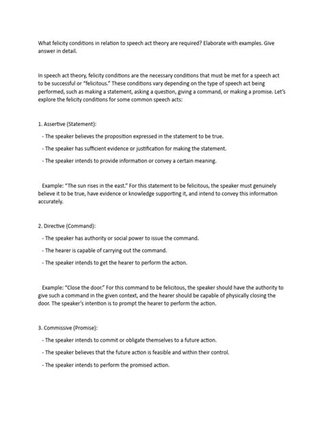 Felicity Conditions In Relation To Speech Act Theory Pdf Evidence