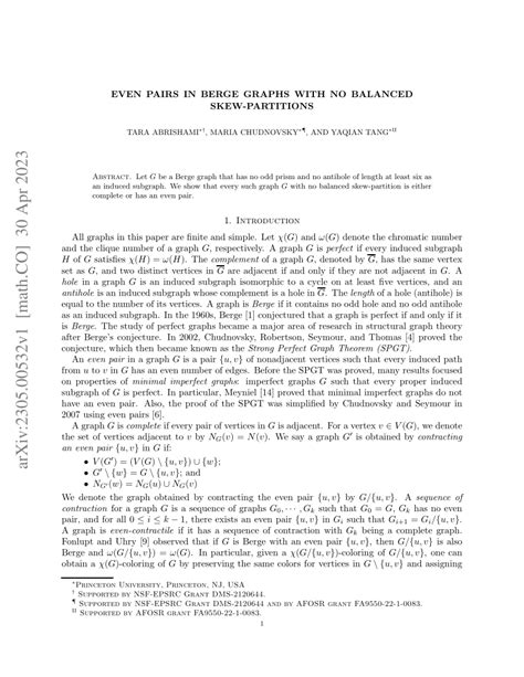 Pdf Even Pairs In Berge Graphs With No Balanced Skew Partitions