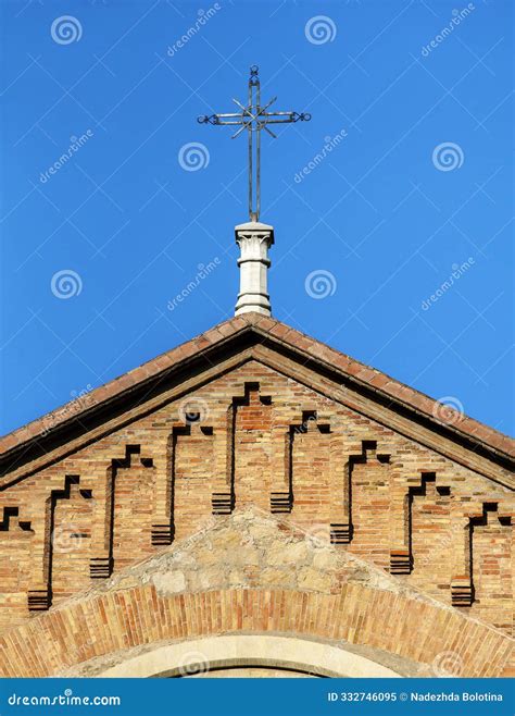 Gable Of An Old Chapel With A Cross On The Top Of The Roof Stock Image