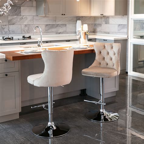 Mercer41 Golden Swivel Velvet Barstools Adjusatble Seat Height From 25