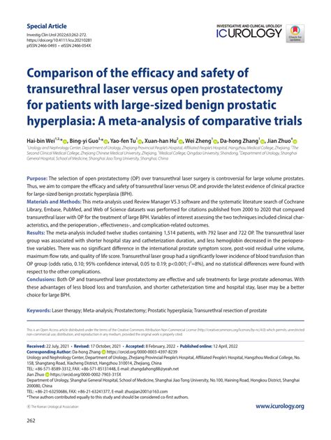 Pdf Comparison Of The Efficacy And Safety Of Transurethral Laser