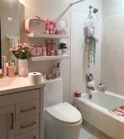Bathroom Inspo With Pink And White Accessories