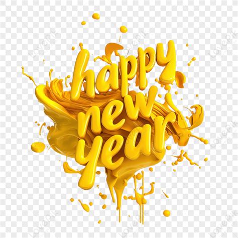노란색 디자인에 3d 스타일 문자가 있는 새해 복 많이 받으세요 배너 Png 일러스트 무료 다운로드 Lovepik