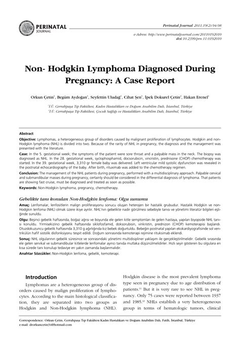 Pdf Non Hodgkin Lymphoma Diagnosed During Pregnancy A Case Report