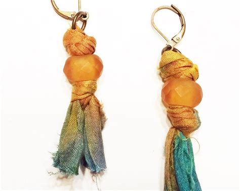 Czech Glass Dangle Earrings Beautiful Golden Yellow With Etsy