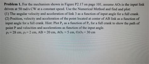 Solved Problem For The Mechanism Shown In Figure P On Chegg
