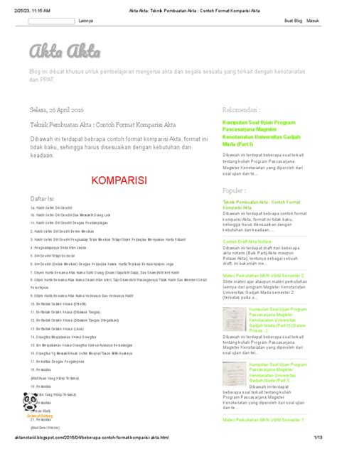 Akta Akta Teknik Pembuatan Akta Contoh Format Komparisi Akta Pdf