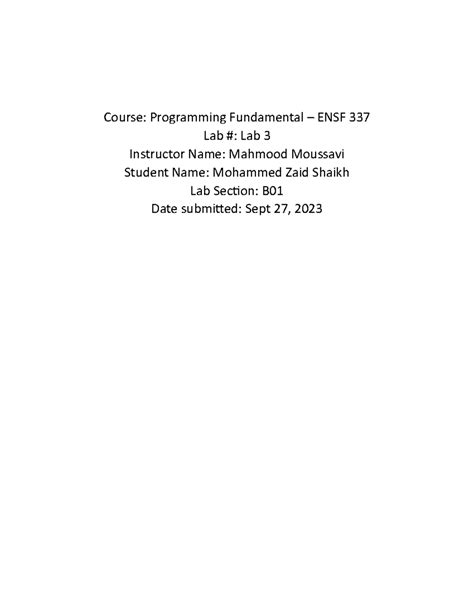 Lab3 Shaikh B01 Lab 3 Assignment Course Programming Fundamental Ensf 337 Lab Lab 3