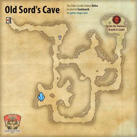 Eso Old Sords Cave Delve Map With Skyshard And Boss Location In Eastmarch