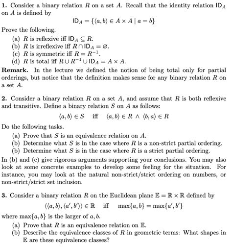 Solved 1 Consider A Binary Relation R On A Set A Recall