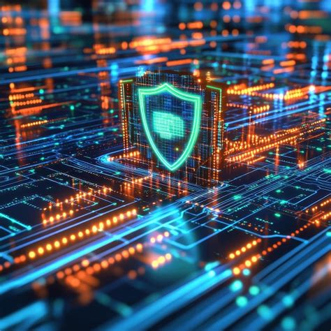 A Digital Representation Of Cybersecurity With A Shield Symbol Amidst A Network Of Data