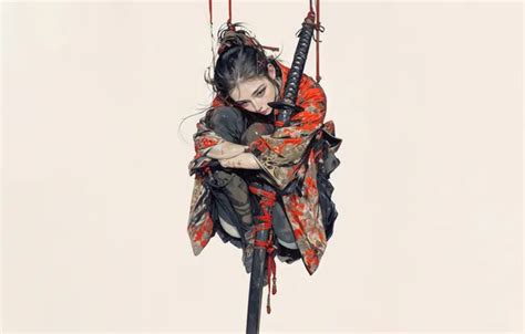 Обои Anime Katana Kimono Anime Girl Ai Art Ai Generated на телефон