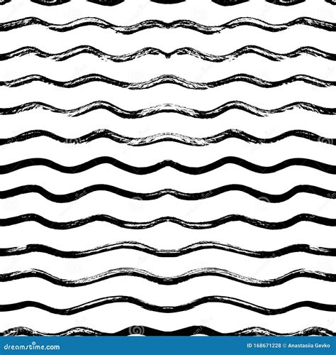 Seamless Pattern With Hand Drawn Waves Stock Vector Illustration Of
