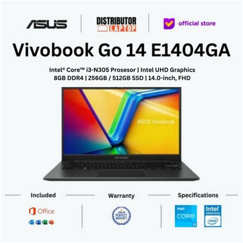 Promo Asus Vivobook Go 14 E1404ga I3 N305 Ram 8gb 256gb 512gb Ssd 14