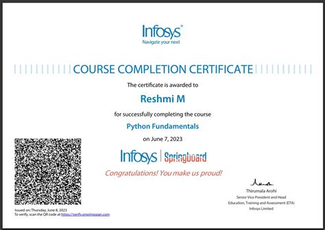 Python Programming Certificatecompletion Infosys Springboard Reshmi M