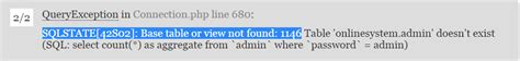Php Sqlstate 42s02 Base Table Or View Not Found 1146 Stack Overflow