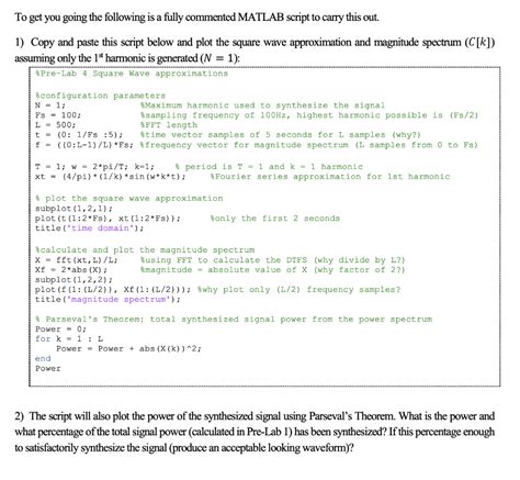 Pre Lab 4 We Will Write An M File To Observe How Well Chegg Com
