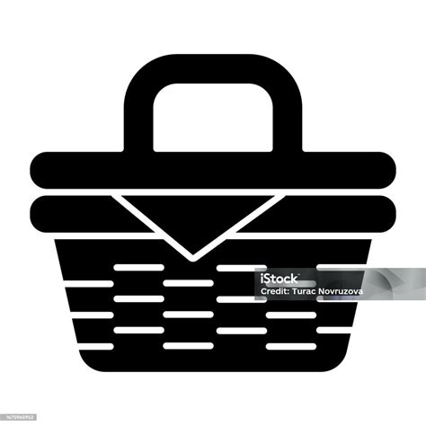 피크닉 바구니 단단한 아이콘 여름 시간 개념 흰색 배경에 고리 버들 세공 피크닉 바구니 표지판 야외 레저 아이콘을위한 음식 바구니 스타일과 웹 벡터 그래픽 개념에 대한 스톡