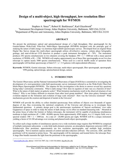 Pdf Design Of A Multi Object High Throughput Low Resolution Fiber Spectrograph For Wfmos