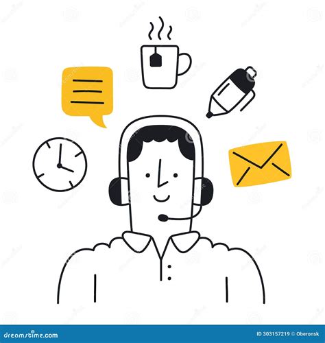 Happy Efficient Virtual Assistant At Work Doodle Style With An Editable Strike Stock Vector