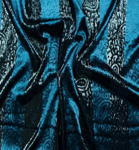 Teal Silky Shinny Velvet Stripped Metallic Fancy Fabric Zuraiq Textiles