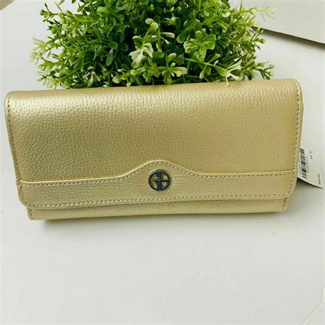 Giani Bernini Pebble Leather Receipt Clutch Wallet Gold Famous